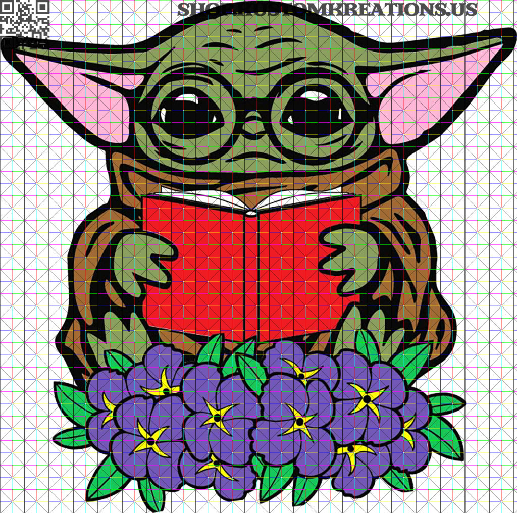 Baby Yoda Reading with flowers | Kustom Kreations